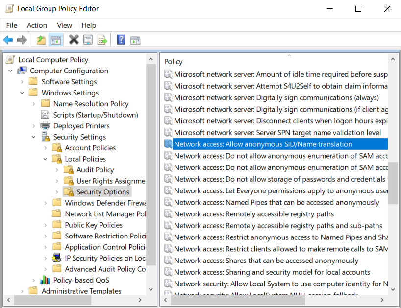 Ensure 'Network access: Allow anonymous SID/Name translation' is set to 'Disabled' (CIS LEVEL 1)