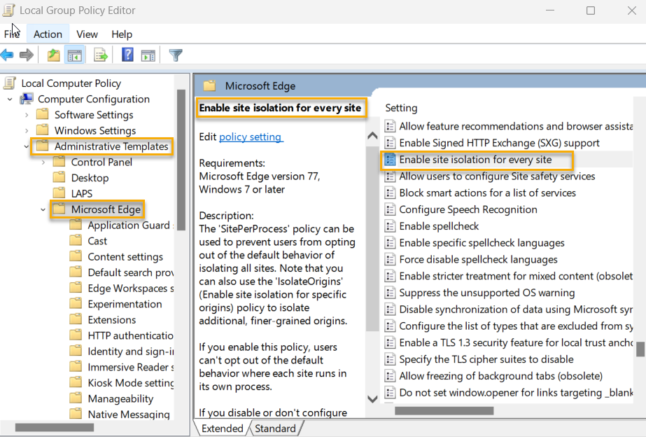 Ensure 'Enable site isolation for every site' is set to 'Enabled' (CIS LEVEL 1)