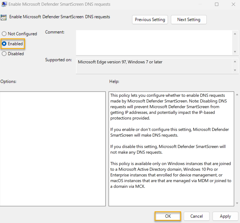 Ensure 'Enable Microsoft Defender SmartScreen DNS requests' is set to 'Disabled' (CIS LEVEL 1)