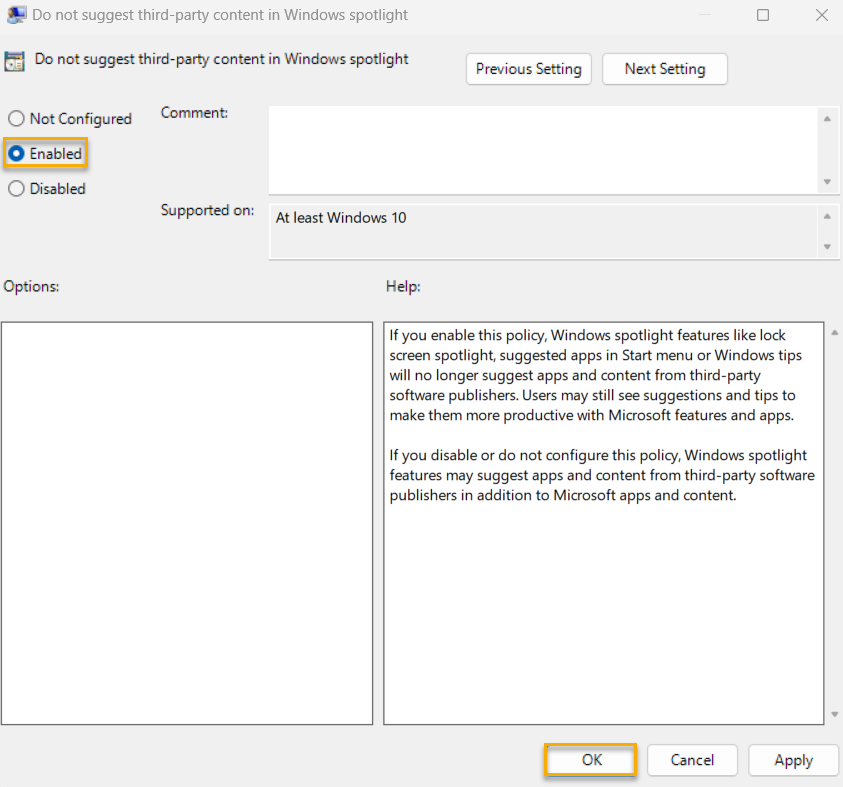 Ensure 'Do not suggest third-party content in Windows spotlight' is set to 'Enabled' (CIS LEVEL 1)