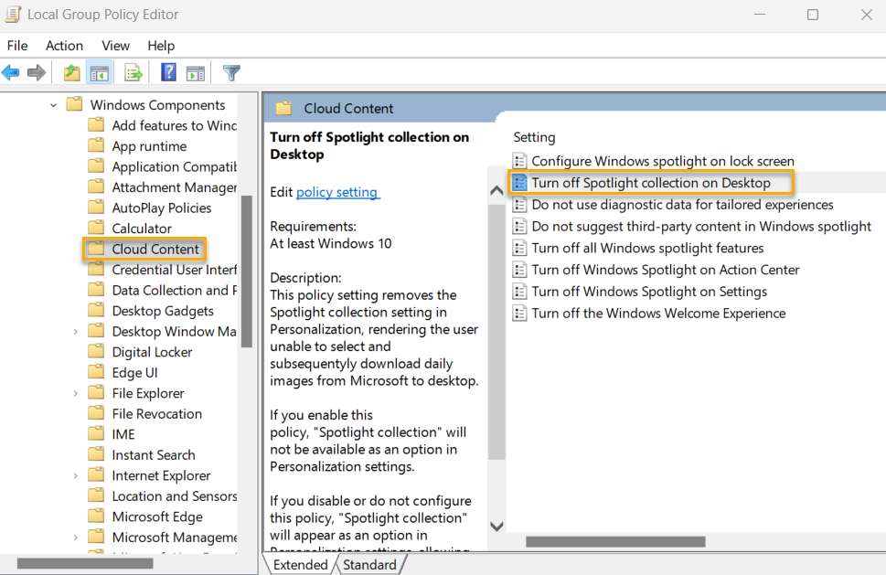 Ensure 'Turn off Spotlight collection on Desktop' is set to 'Enabled' (CIS LEVEL 1)