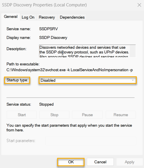 Ensure 'SSDP Discovery (SSDPSRV)' is set to 'Disabled' (CIS LEVEL 1)