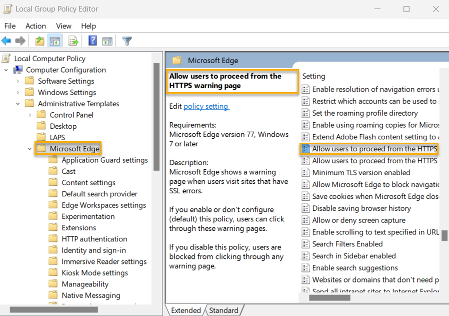 Ensure 'Allow users to proceed from the HTTPS warning page' is set to 'Disabled' (CIS LEVEL 2)