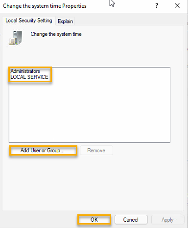 Ensure 'Change the system time' is set to 'Administrators, LOCAL SERVICE' (CIS LEVEL 1)