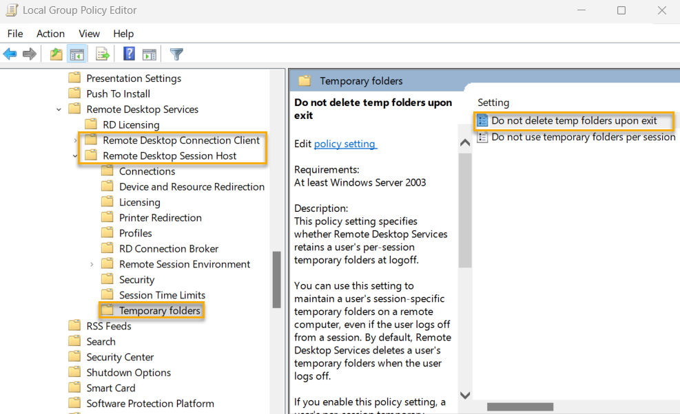 Ensure 'Do not delete temp folders upon exit' is set to 'Disabled' (CIS LEVEL 1)