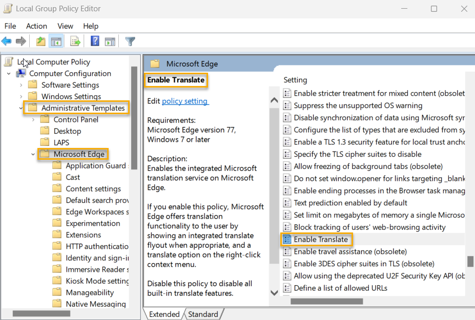 Ensure 'Enable Translate' is set to 'Disabled' (CIS LEVEL 2)