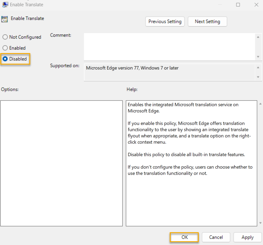 Ensure 'Enable Translate' is set to 'Disabled' (CIS LEVEL 2)