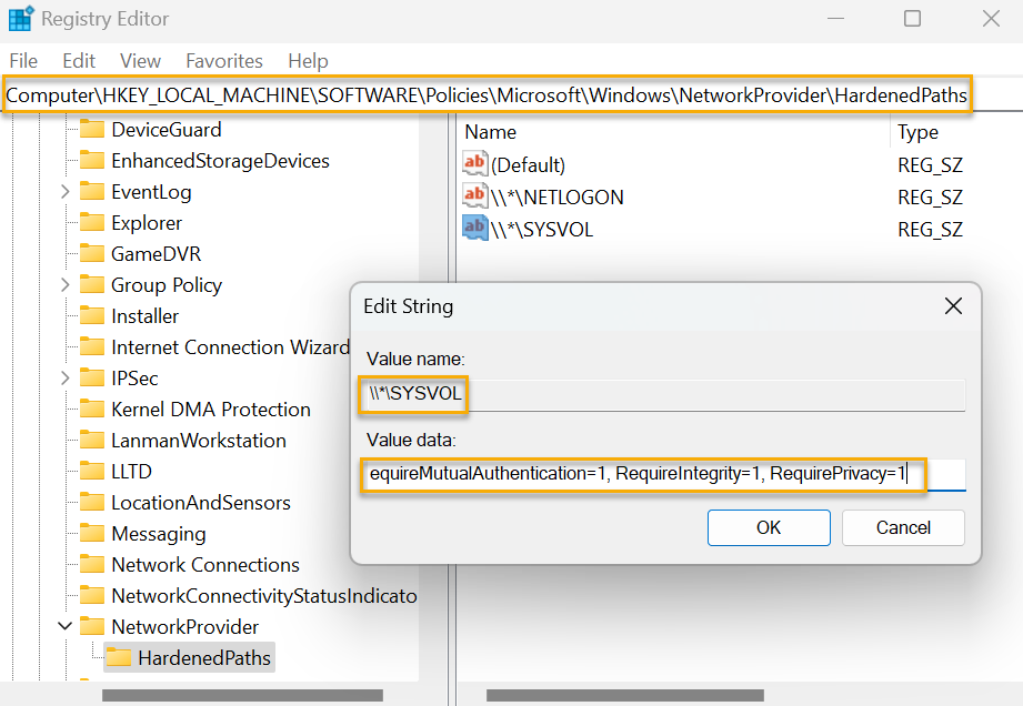 Ensure 'Hardened UNC Paths' is set to 'Enabled, with "Require Mutual Authentication", "Require ...
