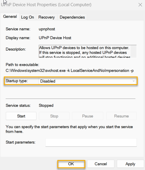 Ensure 'UPnP Device Host (upnphost)' is set to 'Disabled' (CIS LEVEL 1)