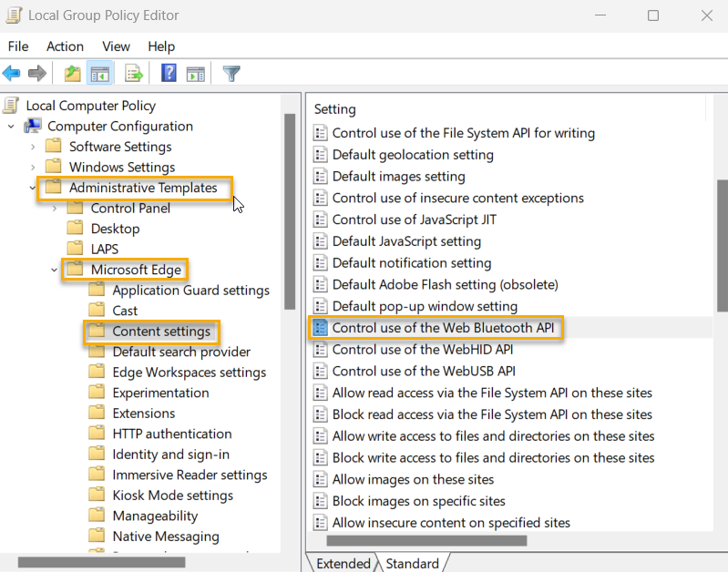 Ensure 'Control use of the Web Bluetooth API' is set to 'Enabled: Do ...