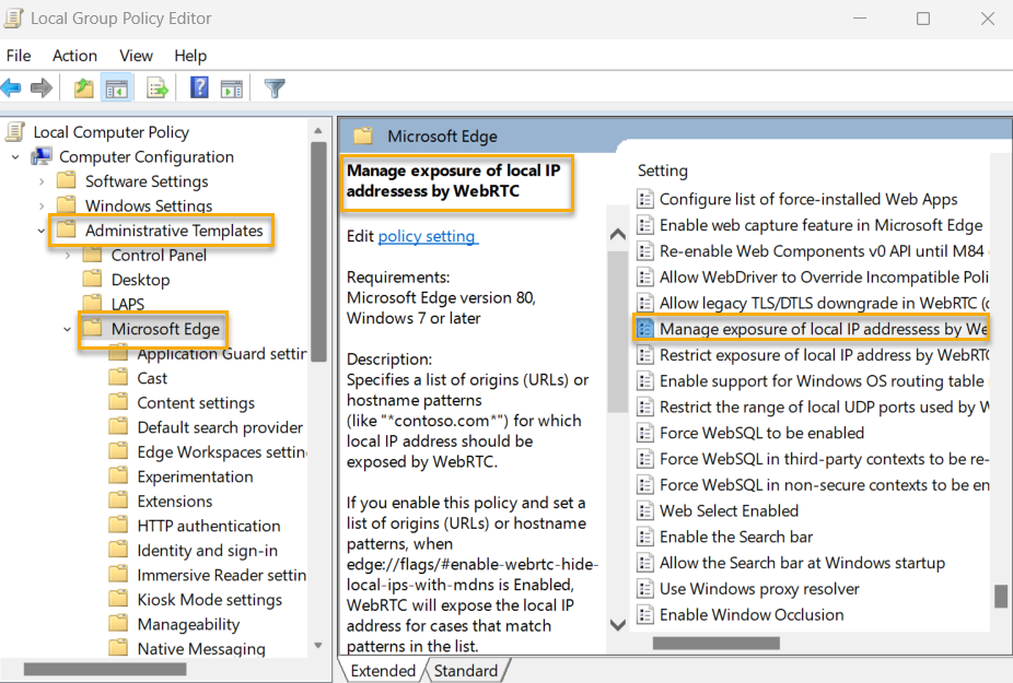 Ensure 'Manage exposure of local IP addresses by WebRTC' is set to 'Disabled' (CIS LEVEL 1)