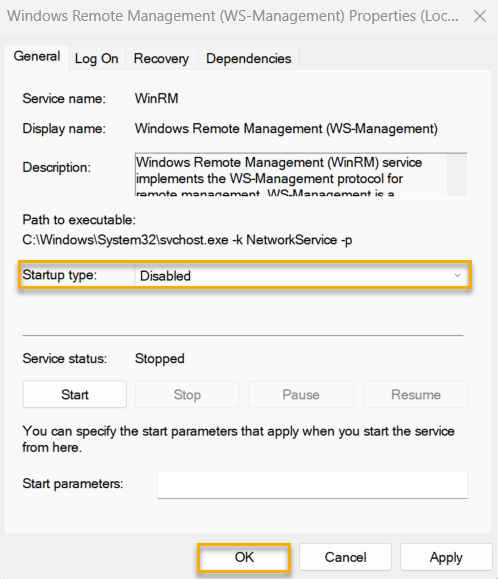 Ensure 'Windows Remote Management (WS-Management) (WinRM)' is set to ...