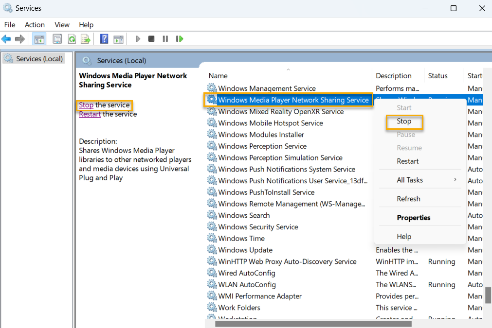 Ensure 'Windows Media Player Network Sharing Service (WMPNetworkSvc)' is set to 'Disabled' or ...