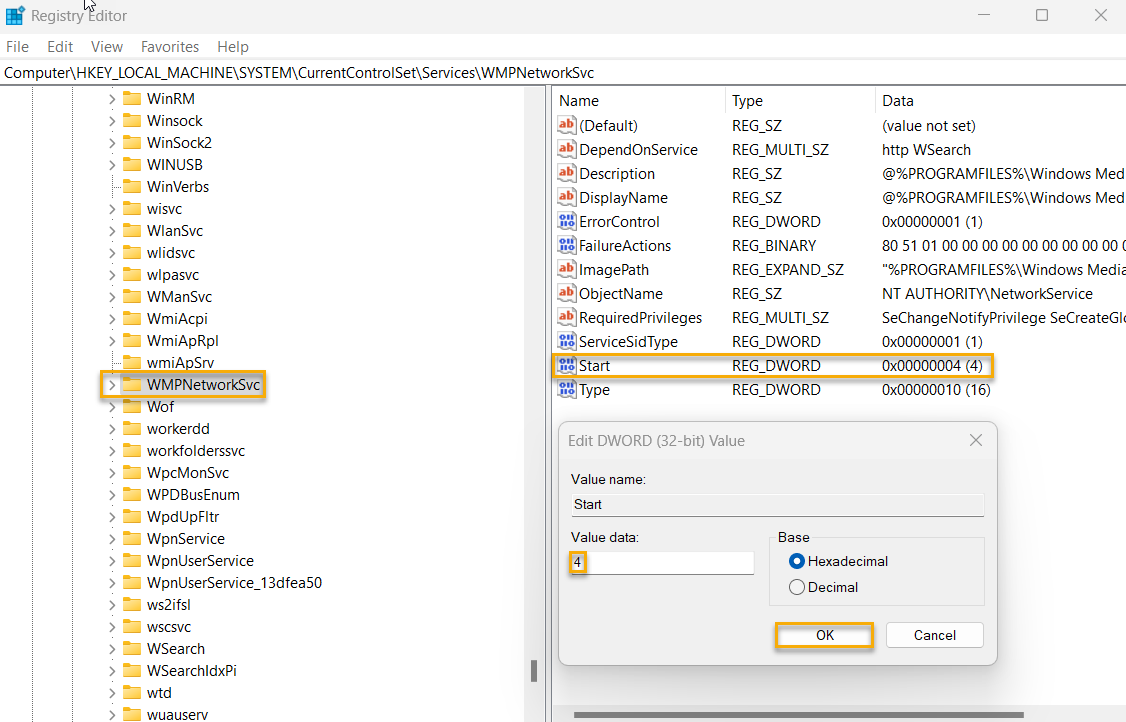 Ensure 'Windows Media Player Network Sharing Service (WMPNetworkSvc)' is set to 'Disabled' or ...