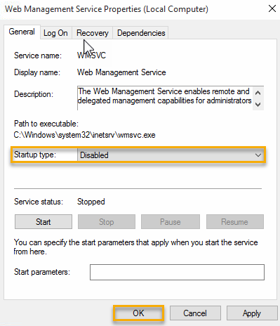 Ensure 'Web Management Service (WMSvc)' is set to 'Disabled' or 'Not Installed' (CIS LEVEL 1)