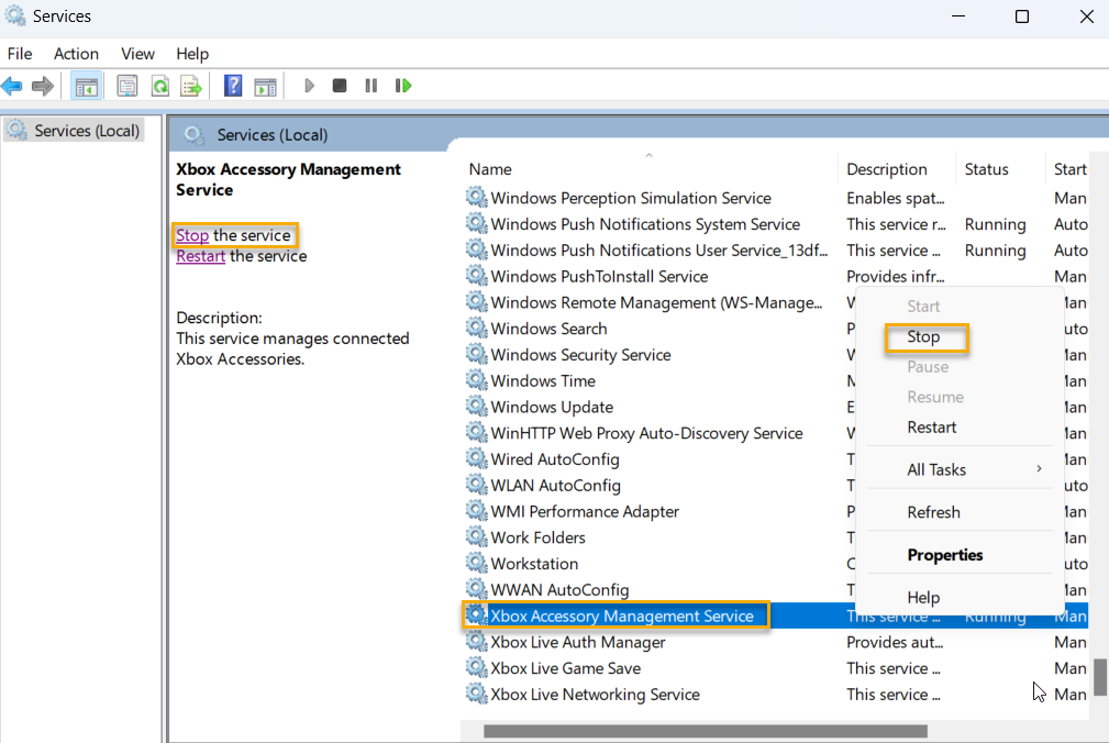 Ensure 'Xbox Accessory Management Service (XboxGipSvc)' is set to ...