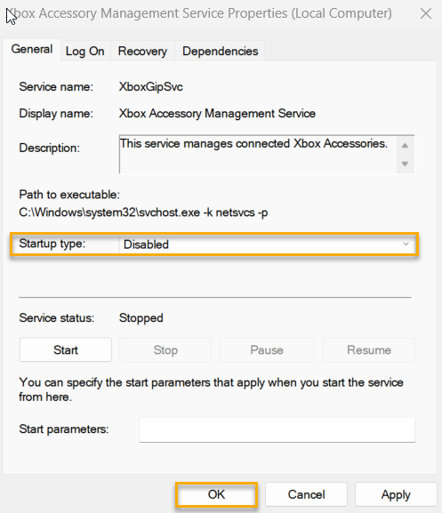 Ensure 'Xbox Accessory Management Service (XboxGipSvc)' is set to ...