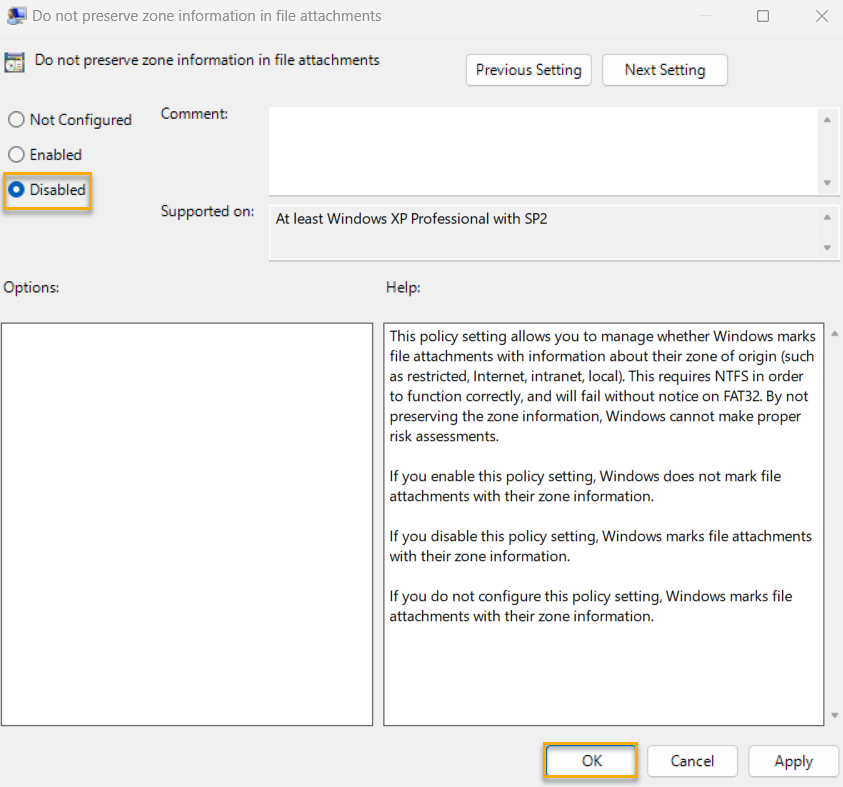 Ensure 'Do not preserve zone information in file attachments' is set to 'Disabled' (CIS LEVEL 1)