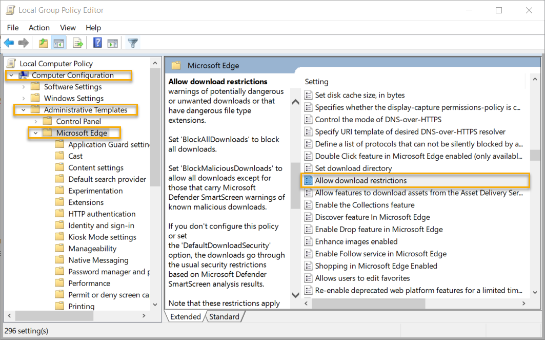 Ensure 'Allow download restrictions' is set to 'Enabled: Block ...