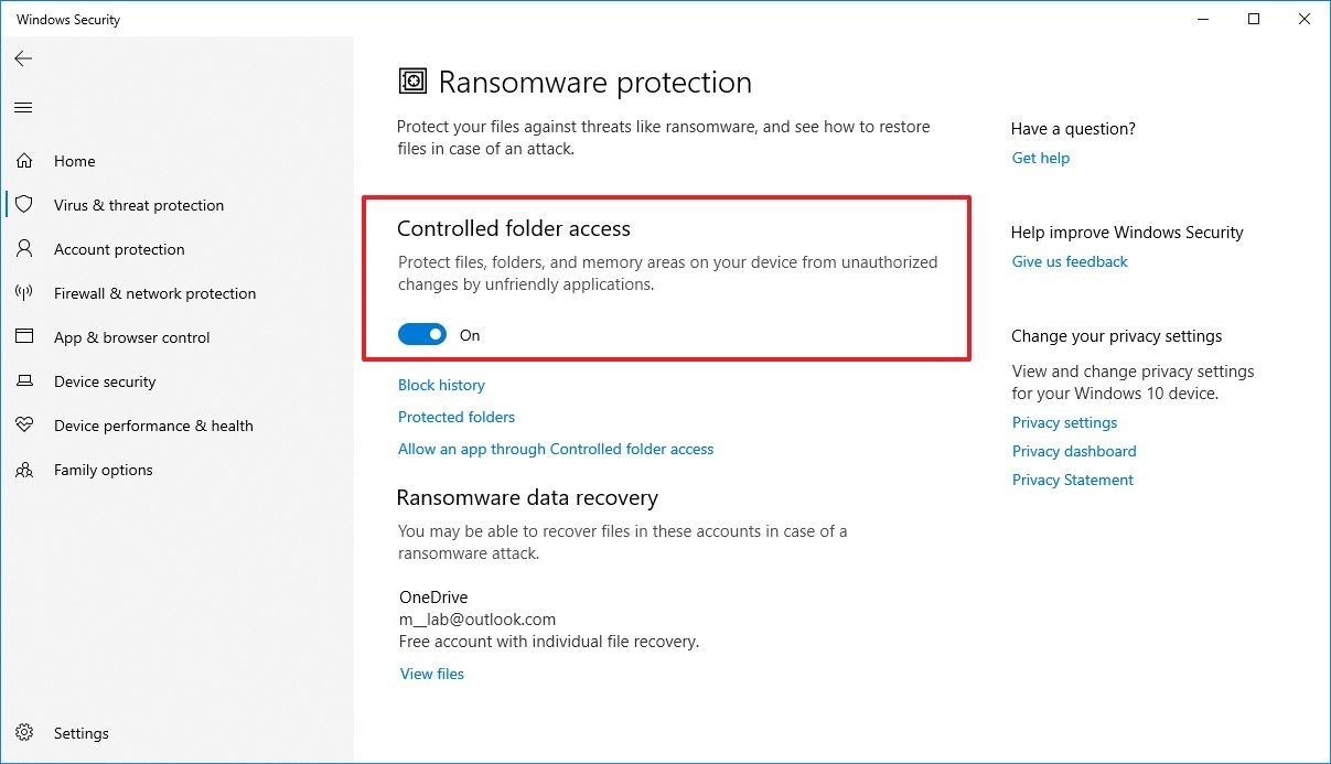Controlled Folder Access Disabled