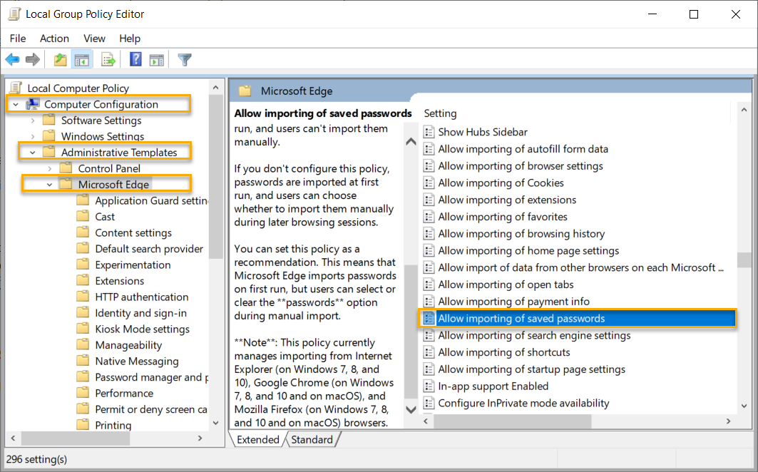 Ensure 'Allow importing of saved passwords' is set to 'Disabled' (CIS LEVEL 1)