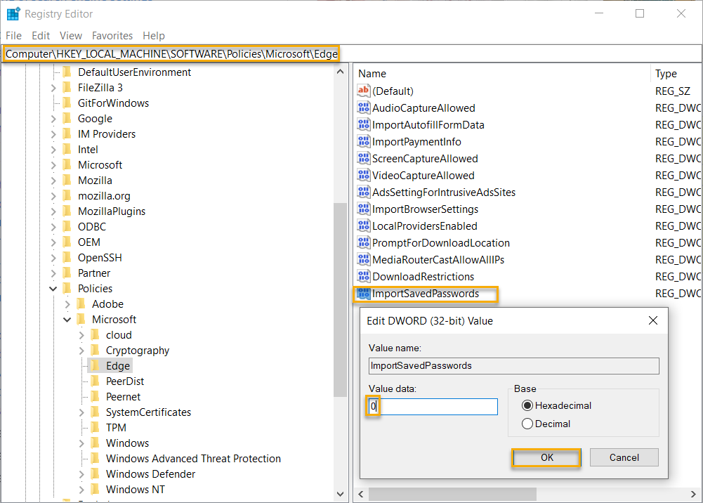 Ensure 'Allow importing of saved passwords' is set to 'Disabled' (CIS LEVEL 1)