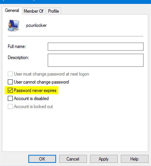 User Password Never Expires (local)