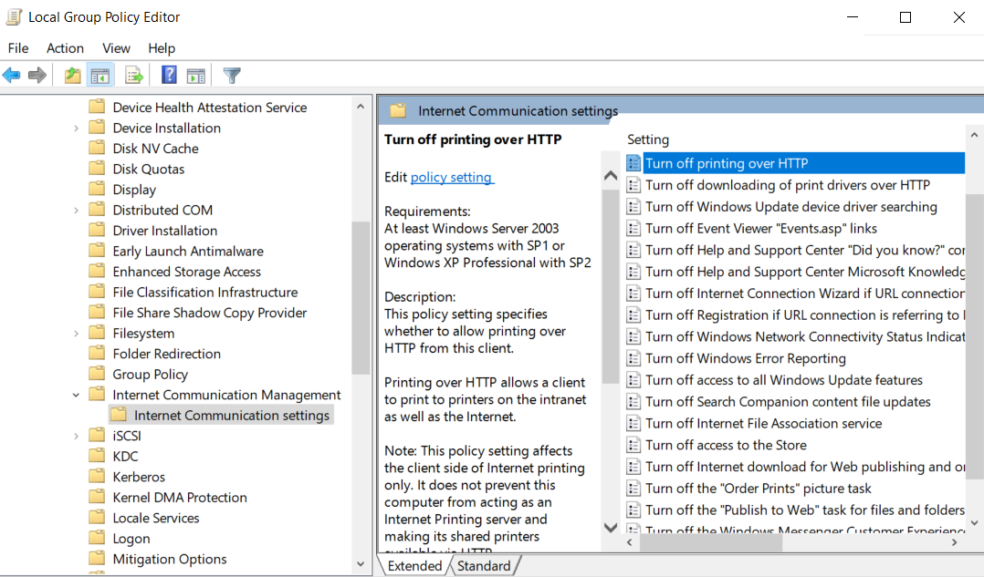 Printing Over HTTP Enabled