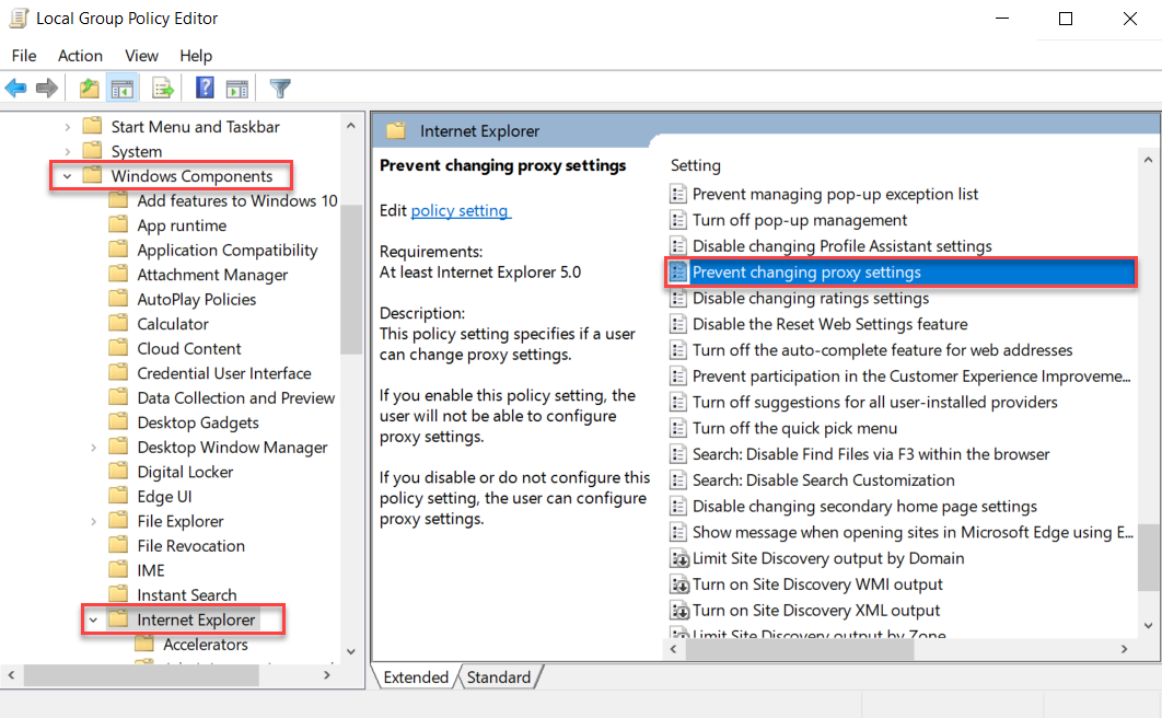 Proxy Settings Changing Enabled