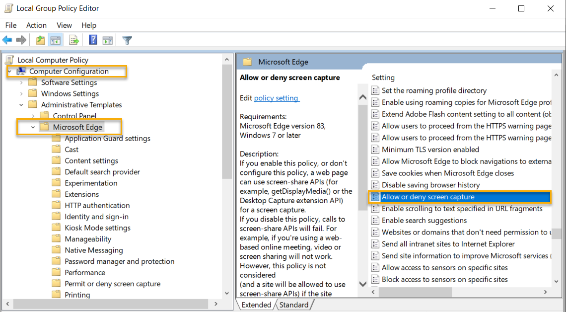 Ensure 'Allow or deny screen capture' is set to 'Disabled' (CIS LEVEL 2)