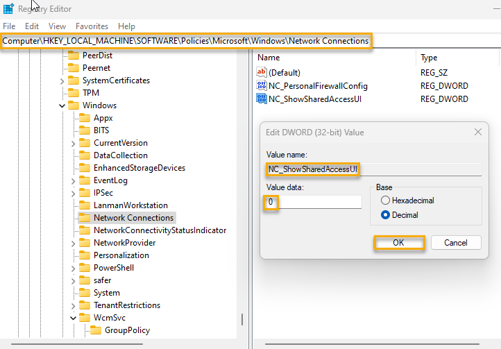 Ensure 'Prohibit use of Internet Connection Sharing on your DNS domain network' is set to ...