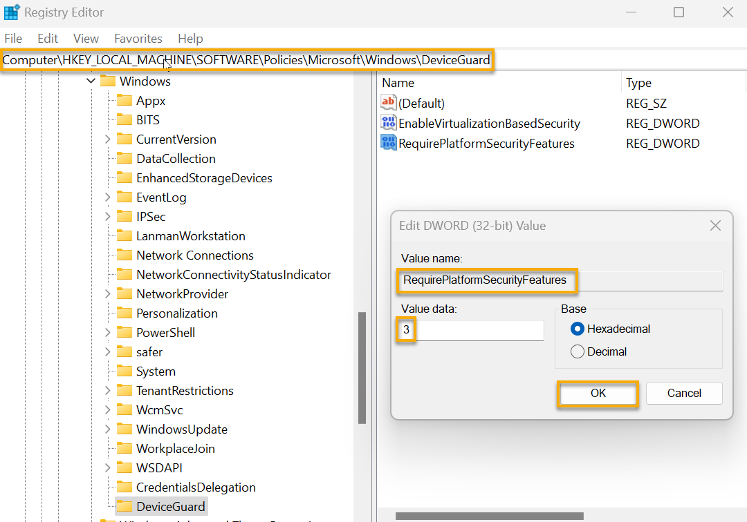 Ensure 'Turn On Virtualization Based Security: Select Platform Security ...