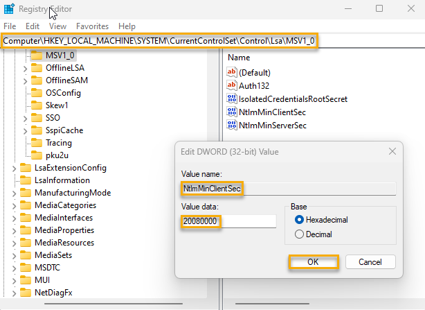 Ensure 'Network security: Minimum session security for NTLM SSP based ...