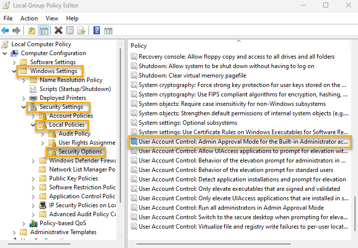 Ensure 'User Account Control: Admin Approval Mode for the Built-in ...