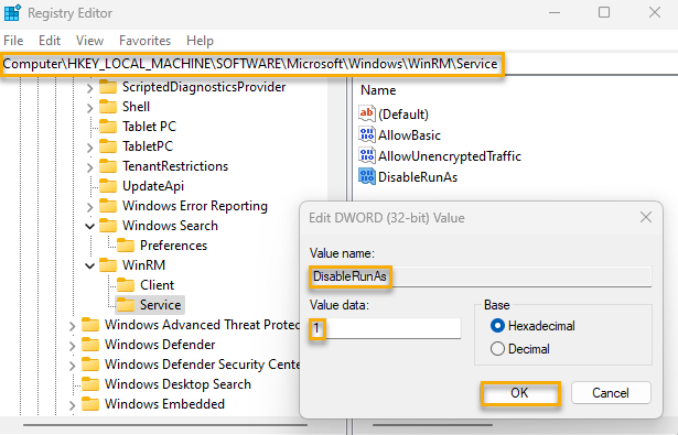 WinRM Stores RunAs Credentials