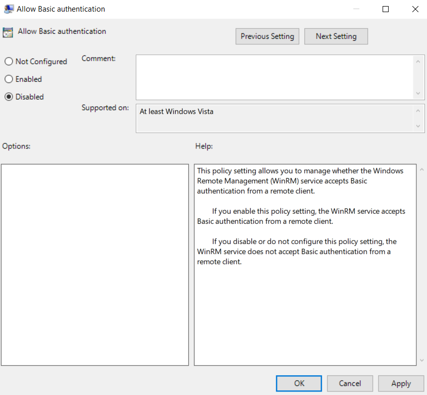 WinRM Service Uses Basic Authentication